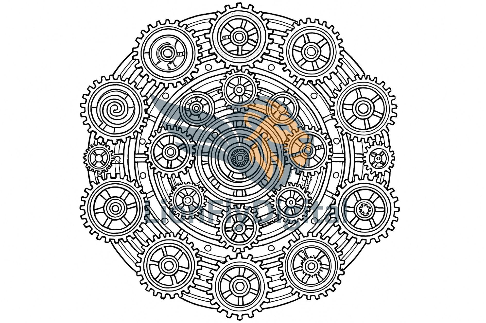 Steampunk Mandala Coloring Book: 26 Printable Mechanical Designs (PDF ...