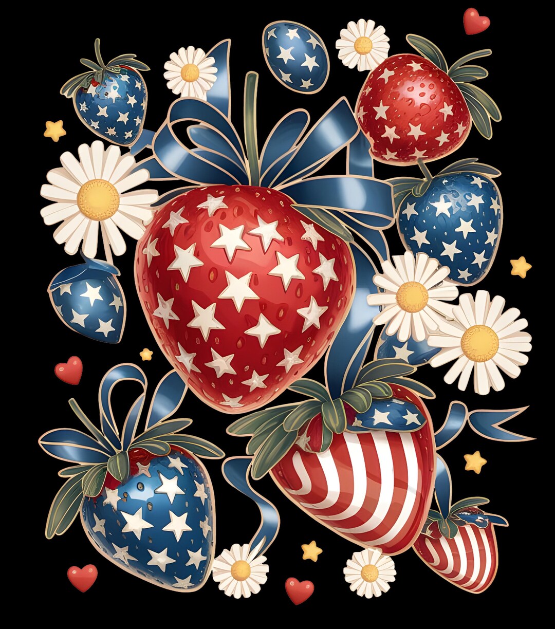 Boho 4th of July Strawberry PNG, Patriotic Bow Sublimation Design ...