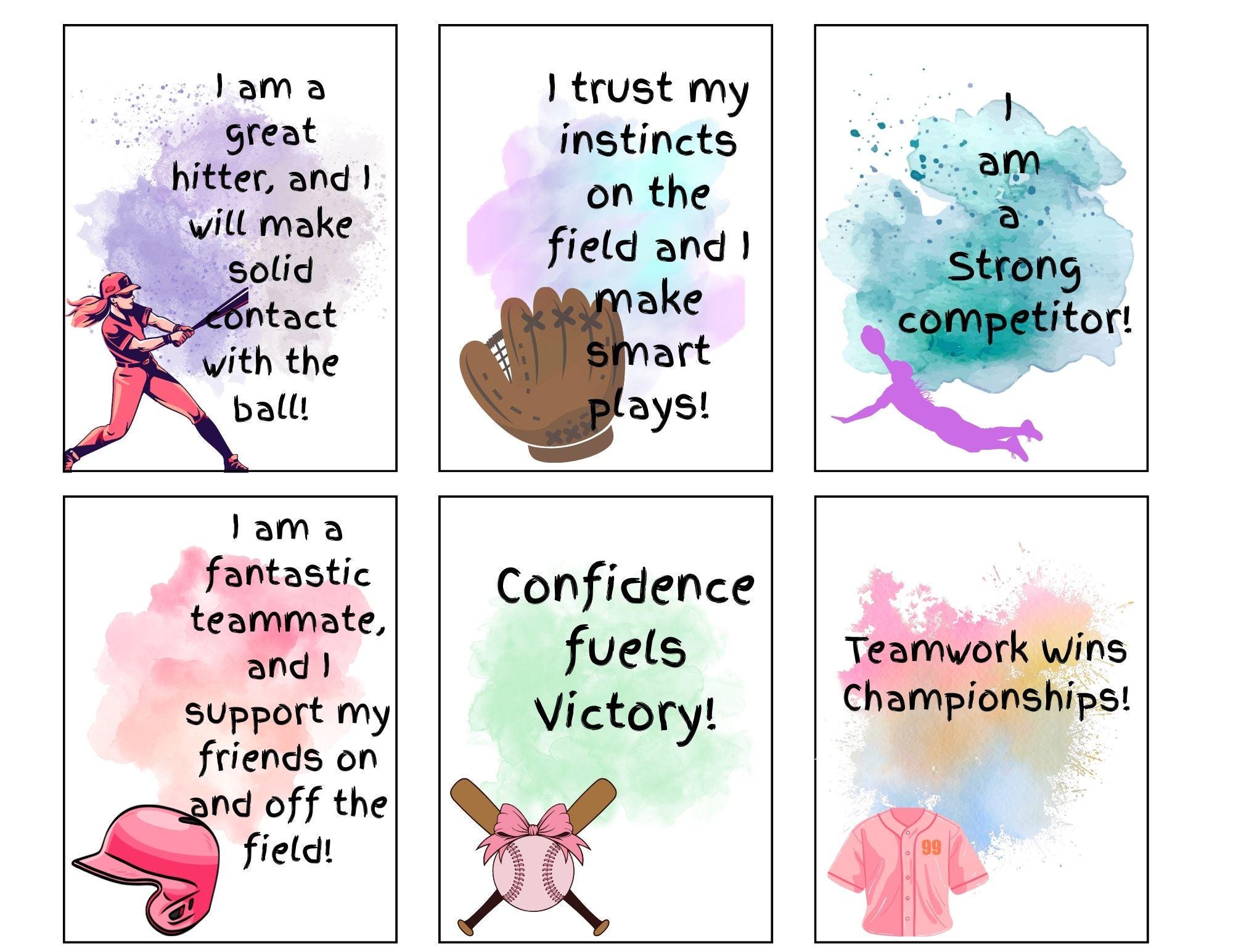 Softball Affirmation Cards for Young Athletes: Confidence & Self-esteem ...
