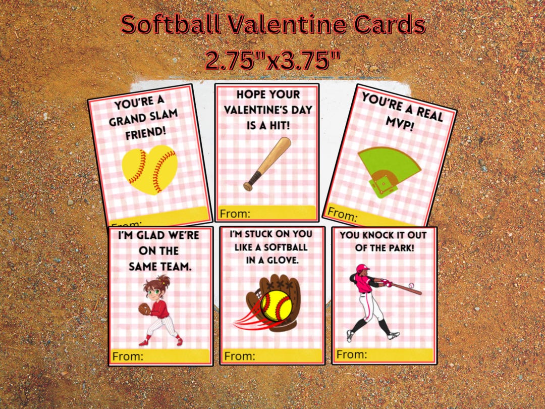 Softball Valentine’s Day Cards – Printable Kids Classroom Cards ...