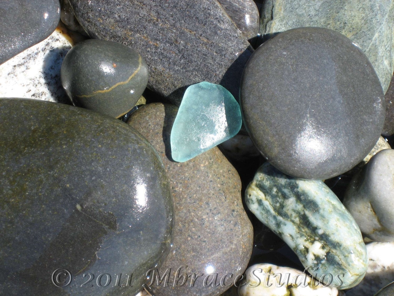 Beach Rocks With Sea Glass 5x7 Fine Art Photo of the Oceans Smooth Gray ...