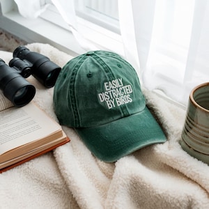 Easily Distracted by Birds Hat: Embroidered Green Cotton Dad Cap - Etsy