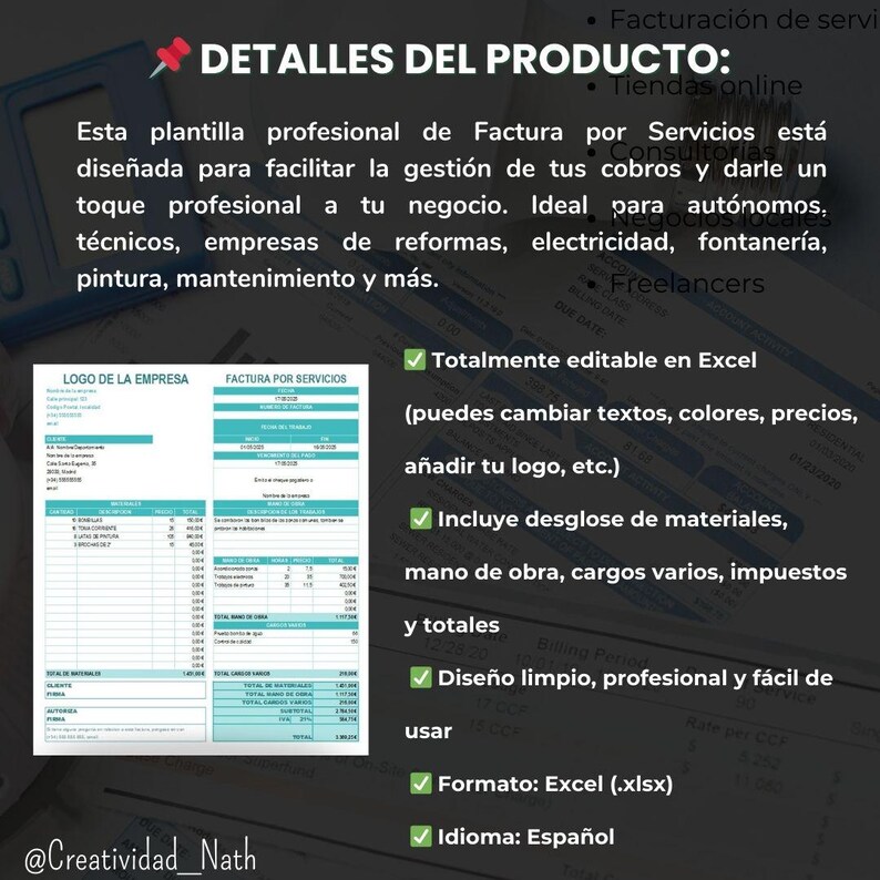 Editable Professional Services Invoice Template in Excel - Etsy