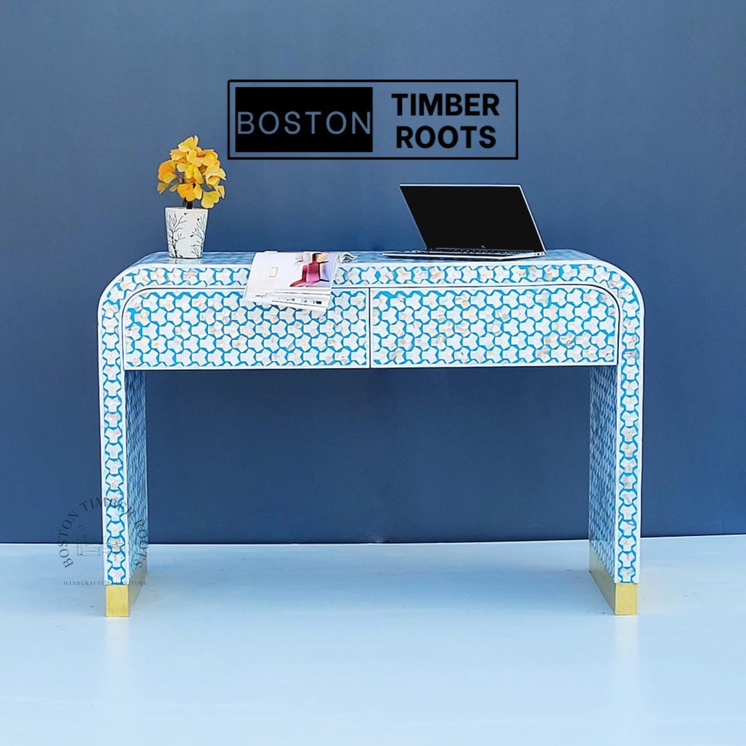 2 Drawers Waterfall Console Table Hallway Entry Table Unique Inlay ...