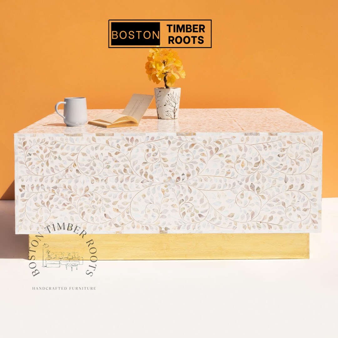 Bone Inlay Square Cube Coffee Table, Handmade Low Profile Centerpiece ...