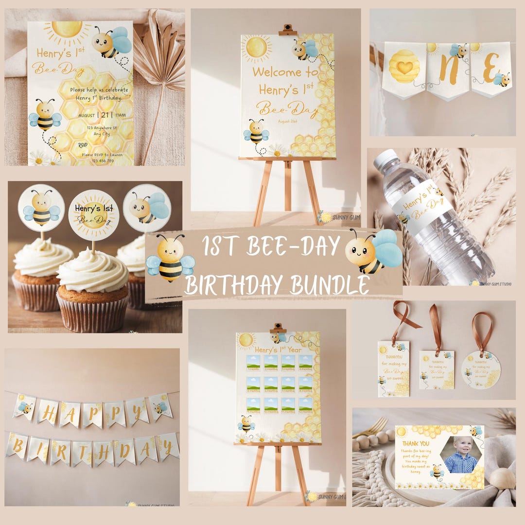 1st Bee-day Bee Birthday Theme Party Bundle: All Editable and Printable ...