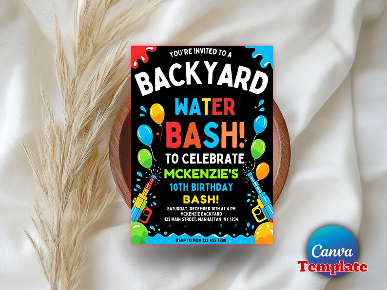 Water Bash Birthday Invitation | Editable Splash Party Invite for Kids ...