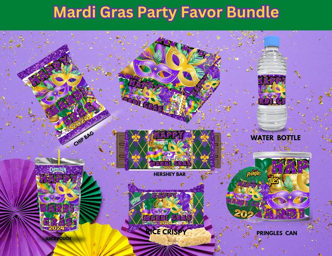 Mardi Gras Party Favor Bundle | Printable Mardi Gras Treats | Fat ...