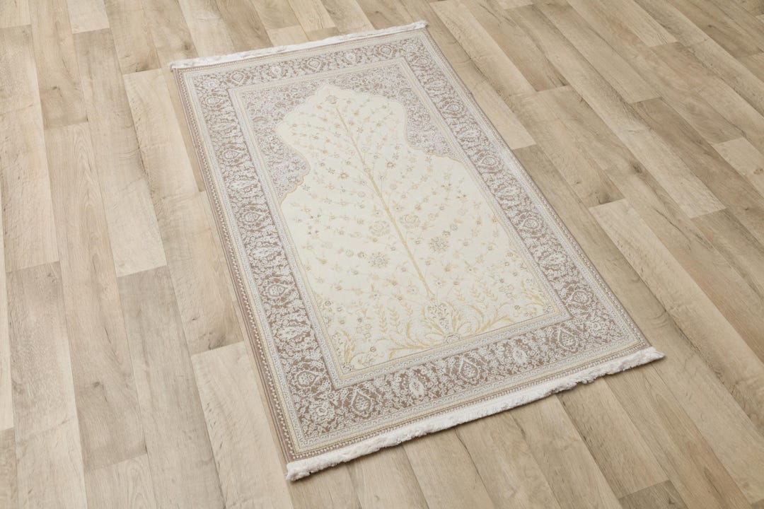 Light Sage Green Turkish Prayer Rug: Soft Islamic Seccade With Floral ...