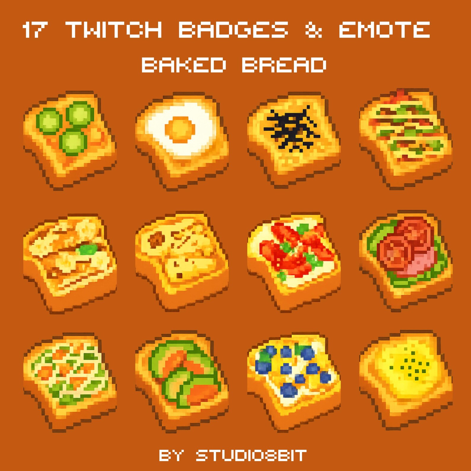 17 Twitch Badges & Emotes Pixel | Baked Bread / Toast Collection | Food ...