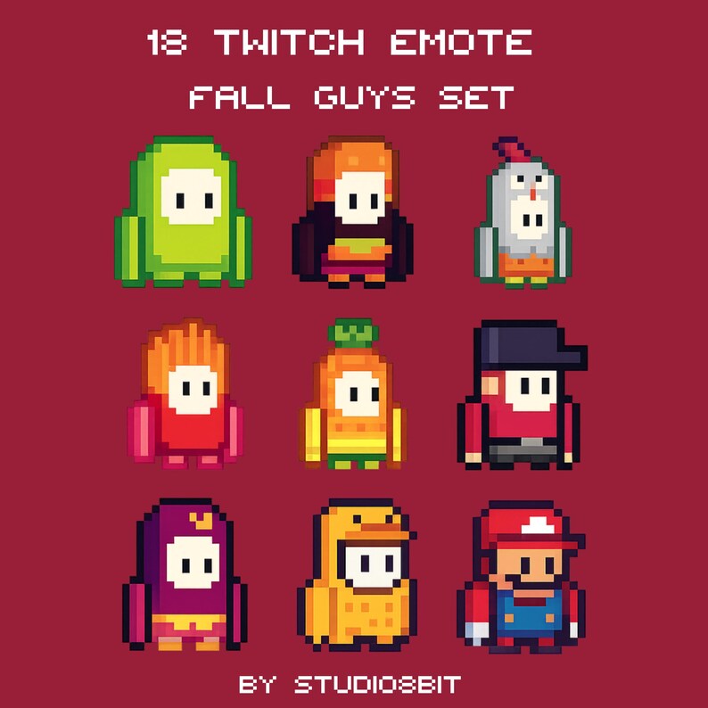 18 Fall Guys Pixel Art Twitch Emotes Bundle | Optimized Ready-to-upload ...