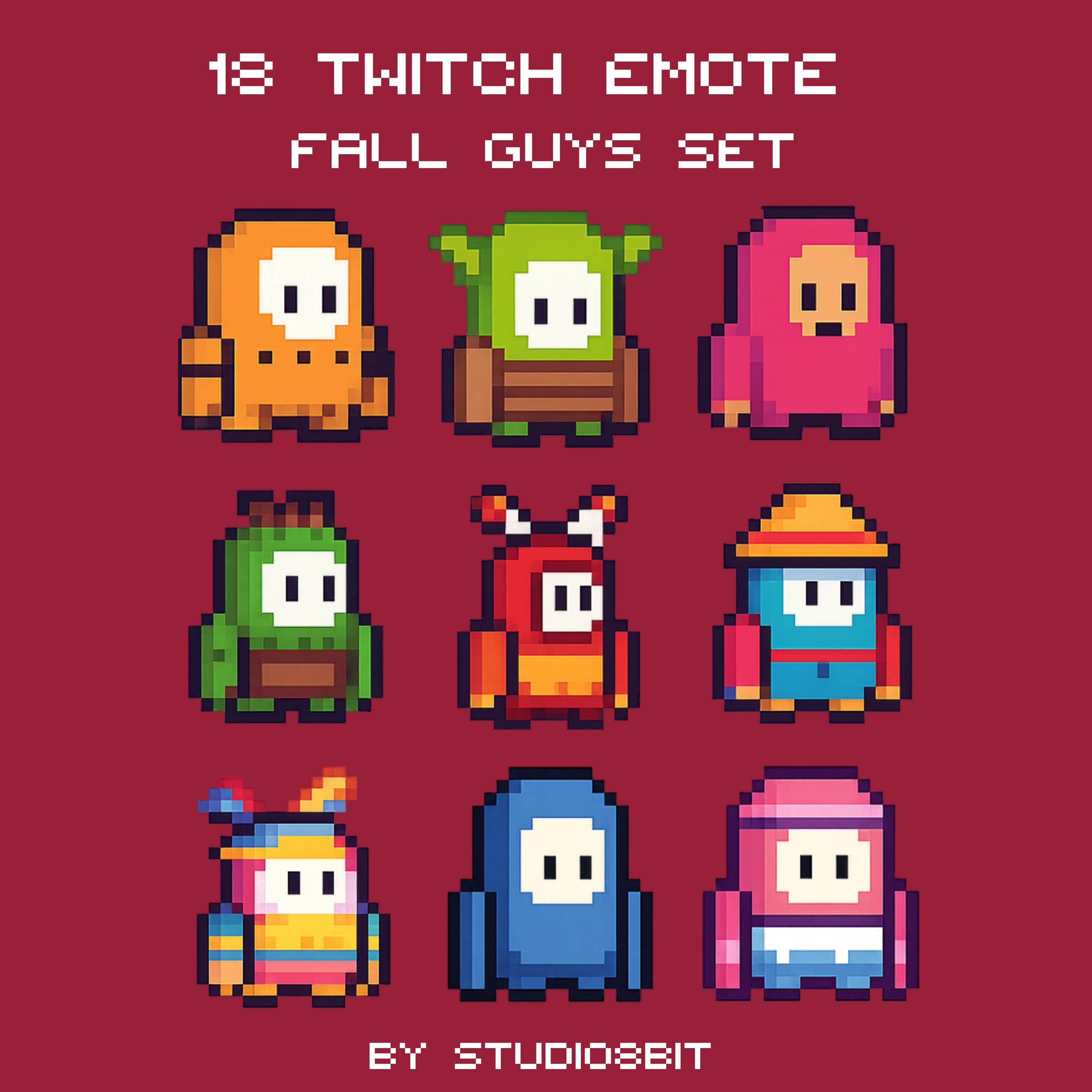 18 Fall Guys Pixel Art Twitch Emotes Bundle | Optimized Ready-to-upload ...
