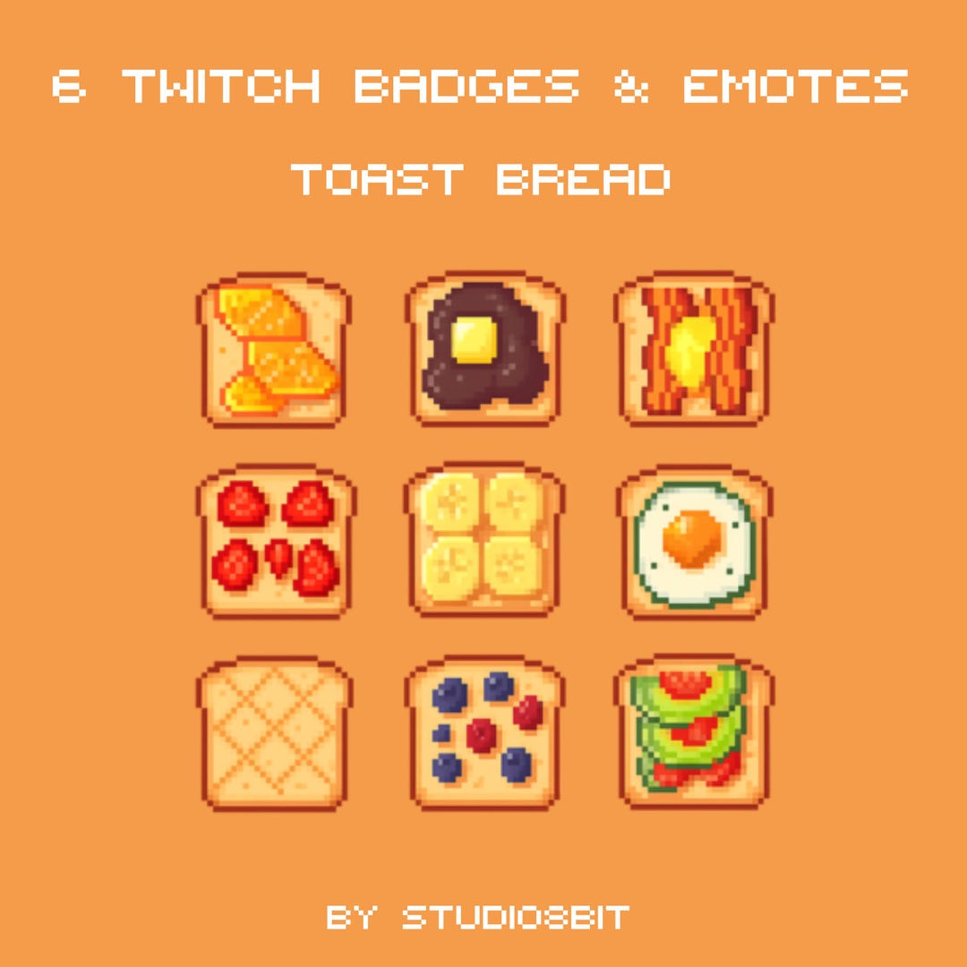 Pixel Toast Twitch Badges & Emotes: Breakfast Stream Art (digital ...