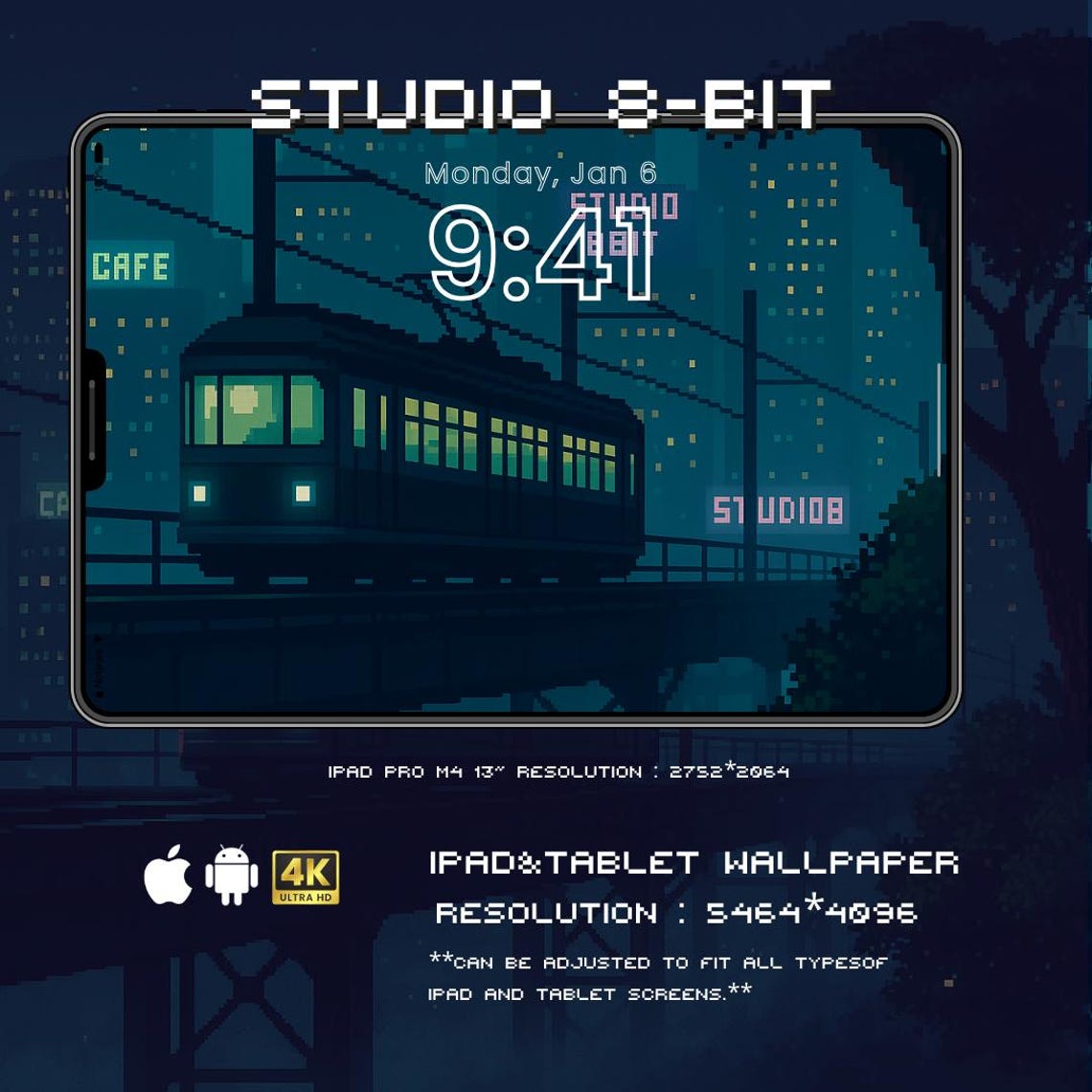 8-bit City Night Tram Wallpaper Pack Mobile, Tablet, Laptop, PC - Etsy