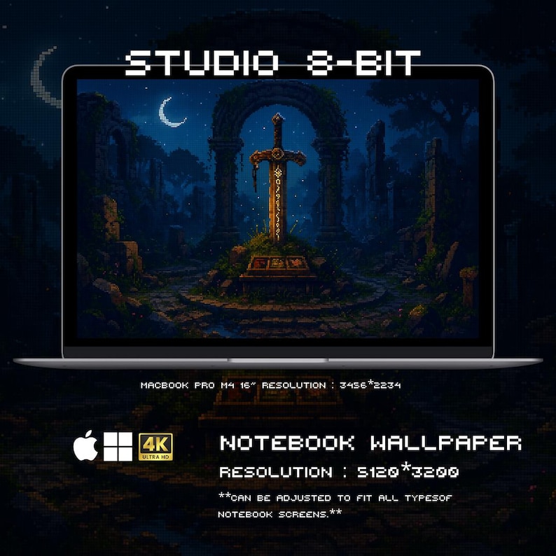 Pixel Art Rune Sword Wallpaper, 4K Fantasy Ruins Background (digital ...