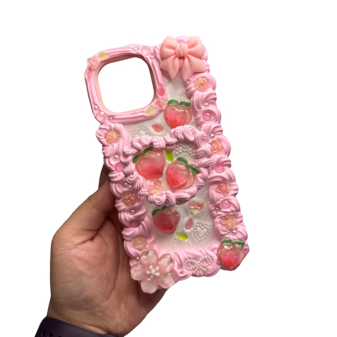 Life is Peachy | Pink Floral Peach Decoden Phone Case | Cute Kawaii ...