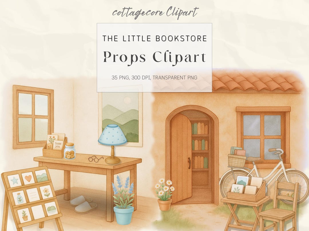 Cottagecore Bookstore Clipart – 35 PNG Watercolor Props for Cozy Scene ...