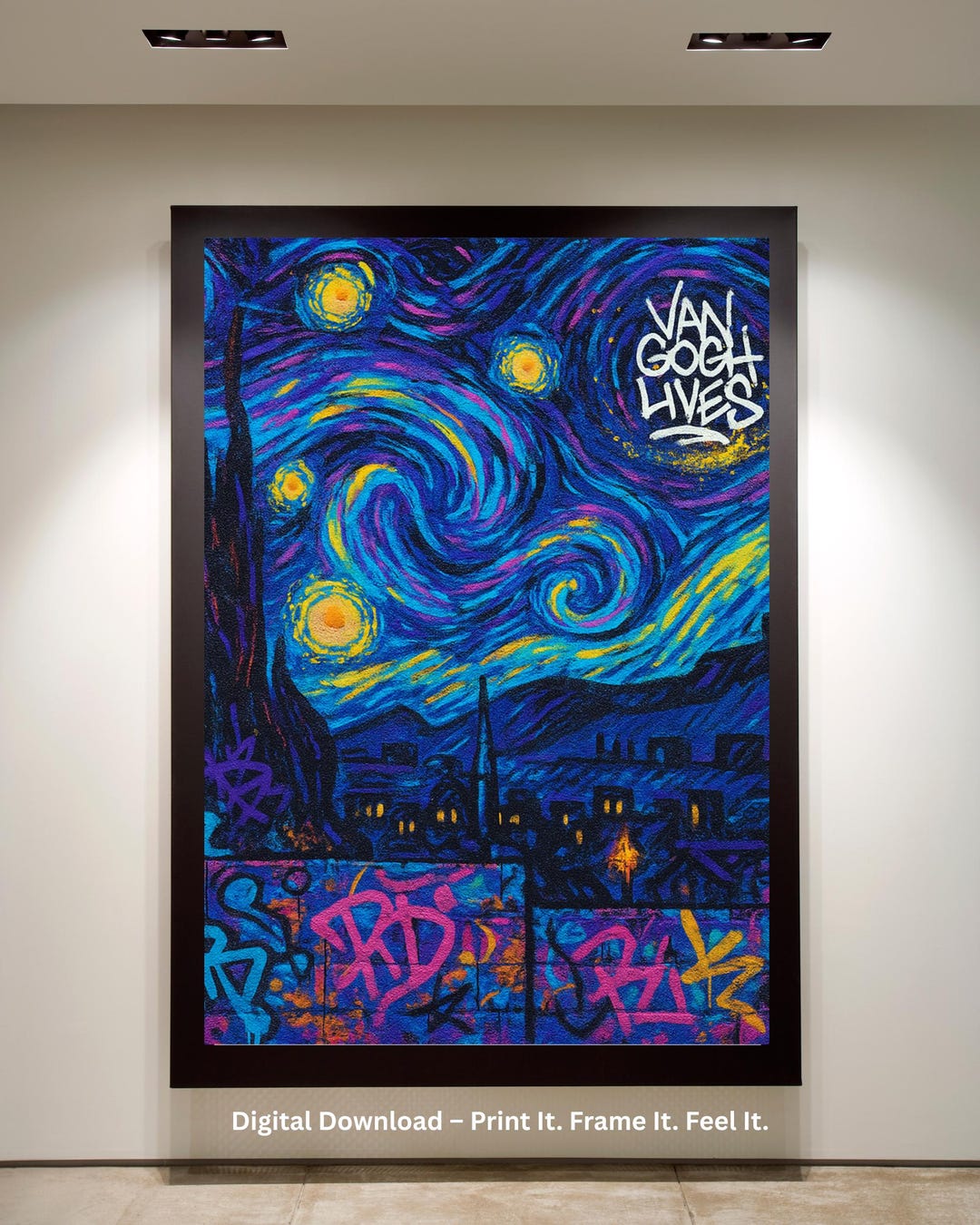 Van Gogh Lives – Starry Night Graffiti Remix Art Print (digital Download) | Urban Neon Poster ...