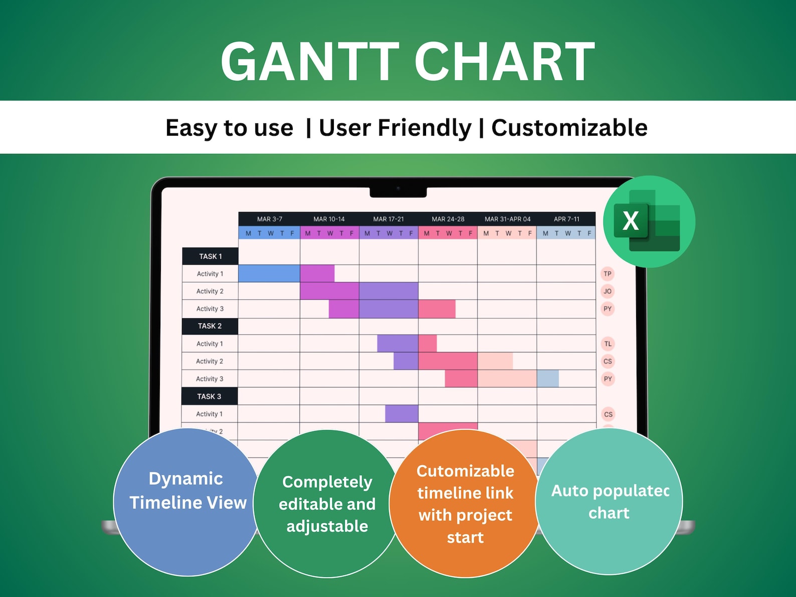 Gantt Chart Spreadsheet Small Business Project Planner Task Tracker ...