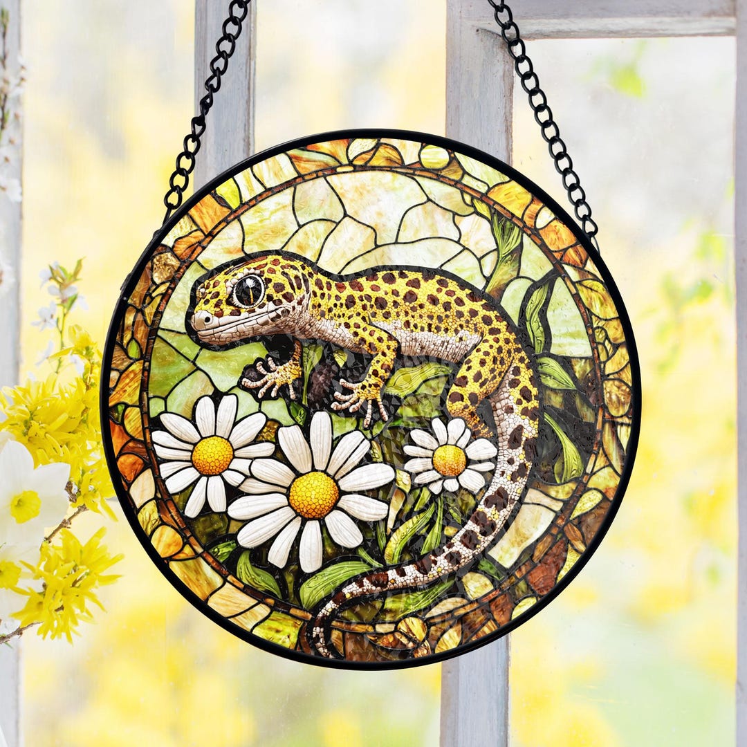 Leopard Gecko Gift Stained Glass Suncatcher, Reptile Lover Window ...