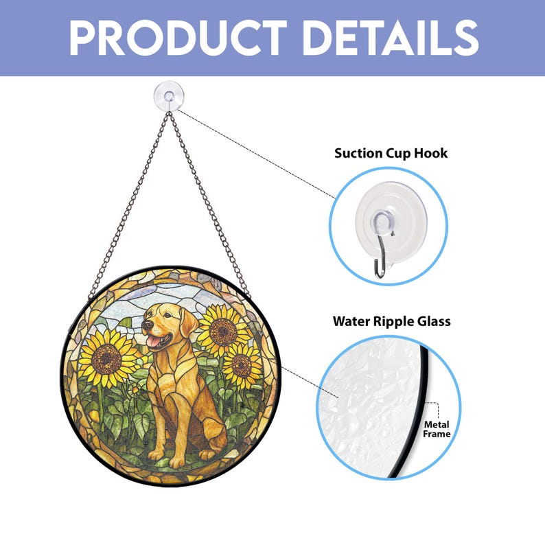 Labrador Stained Glass Suncatcher, Sunflower Dog Window Panel ...