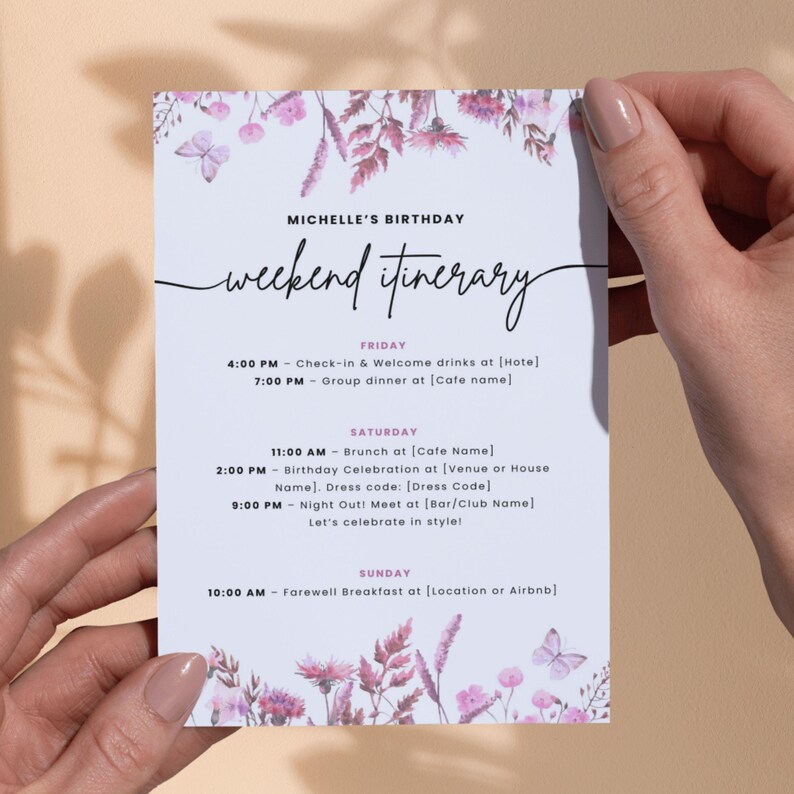 Editable Birthday Itinerary Template, Itinerary Birthday, Pink Birthday ...