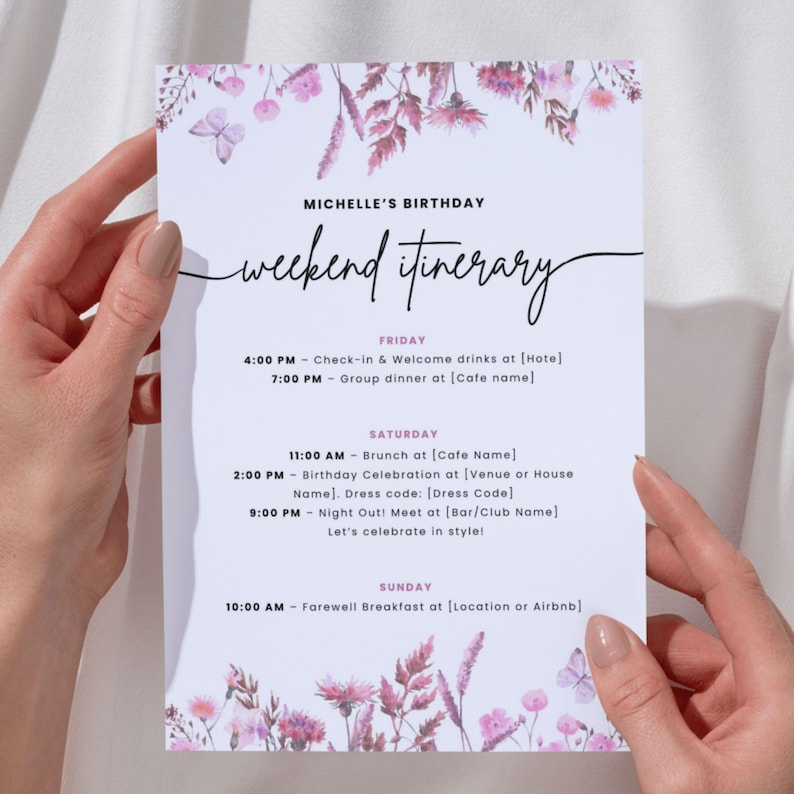 Editable Birthday Itinerary Template, Itinerary Birthday, Pink Birthday ...