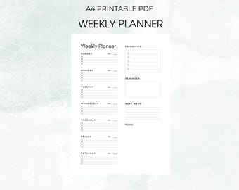 Weekly Planner | A4 Printable - Etsy