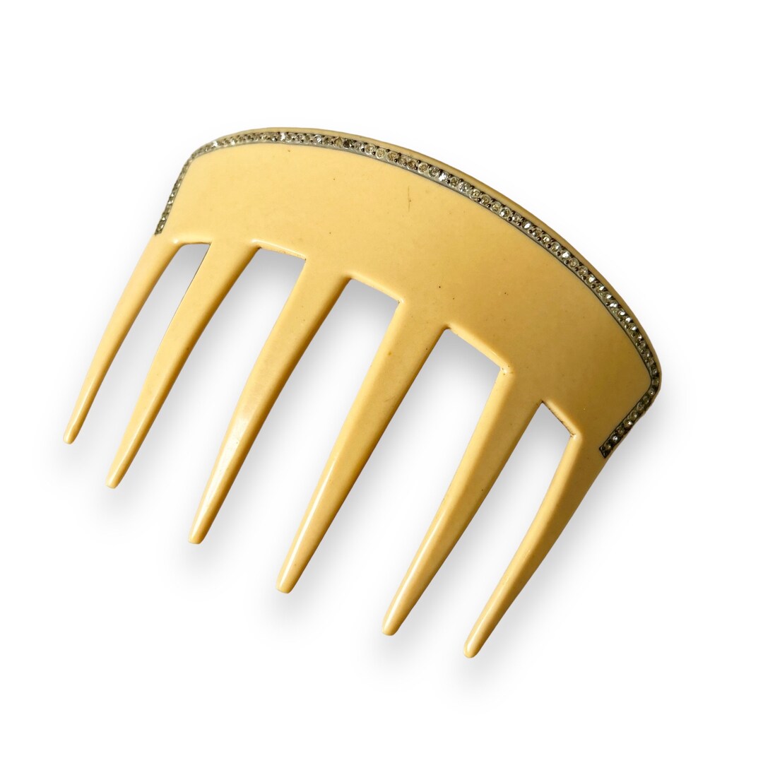 Antique to Vintage C. 1920 Wide Decorative Cream Celluloid Hair Comb or ...