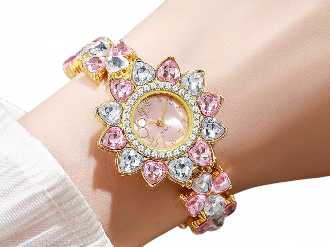 Rhinestone Flower Dial Bracelet Watch, Elegant Women's Quartz ...
