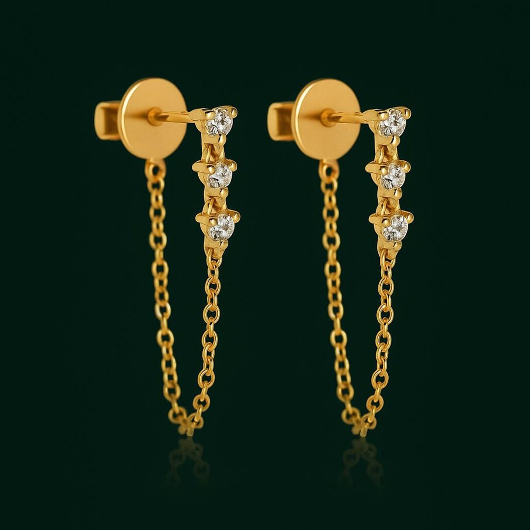 Minimalist 18k Gold Plate Diamond Drop Chain Earring for Women ...