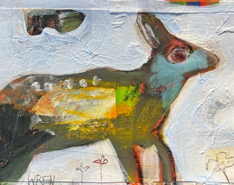 Mixed Media Acrylic Painting on Paper dear - Etsy