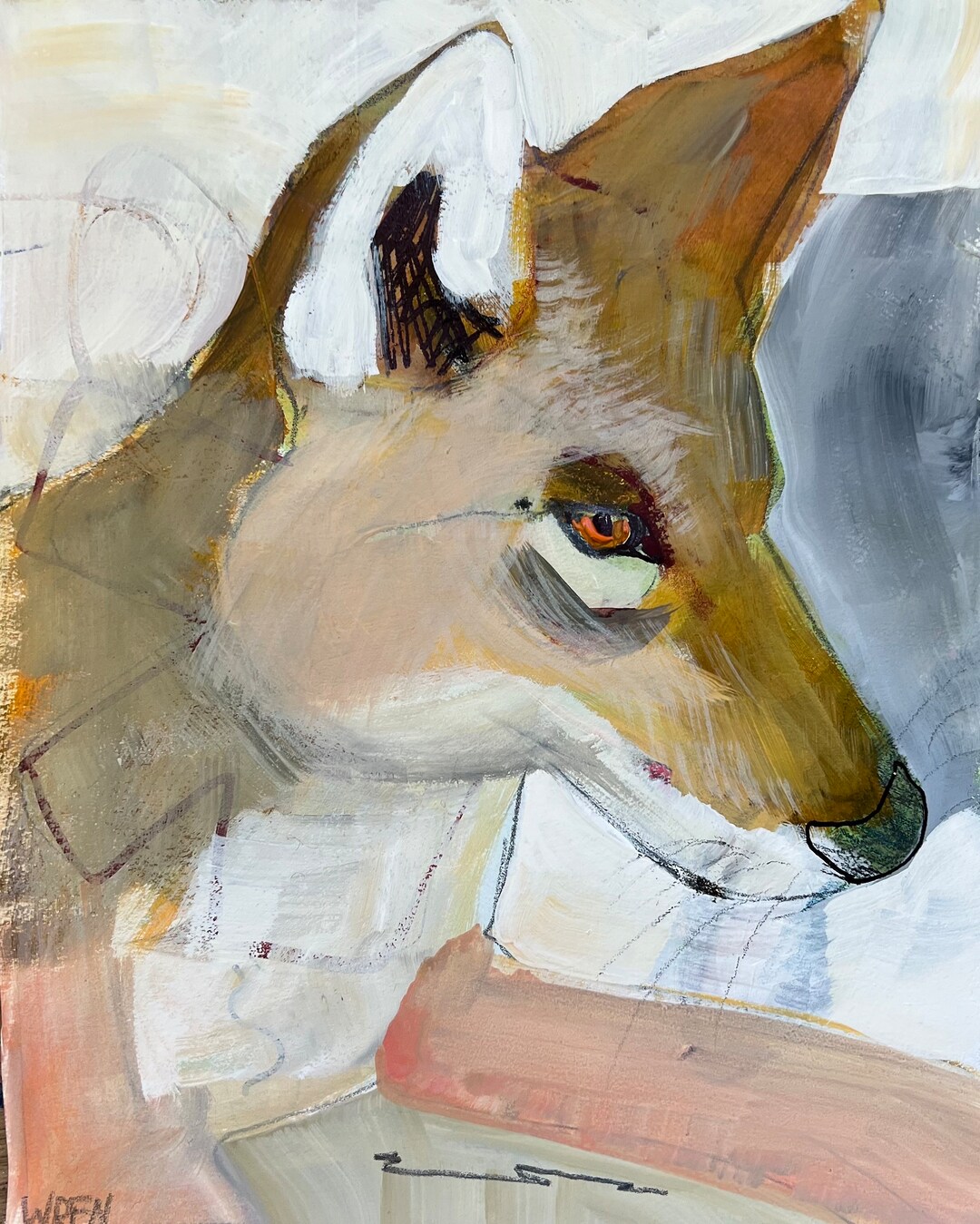 Acrylic Mixed Media on Paper coyote Pup - Etsy