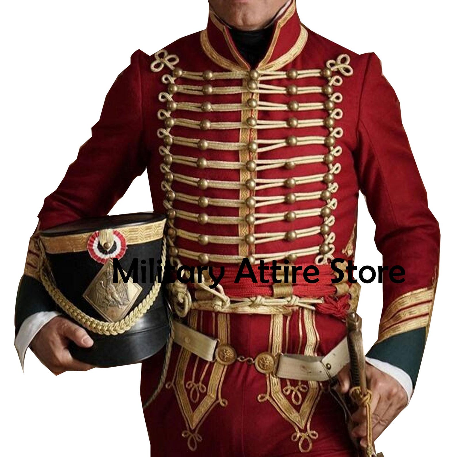 Napoleonic Hussar Jacket, British Red Wool Ceremonial Military Coat ...