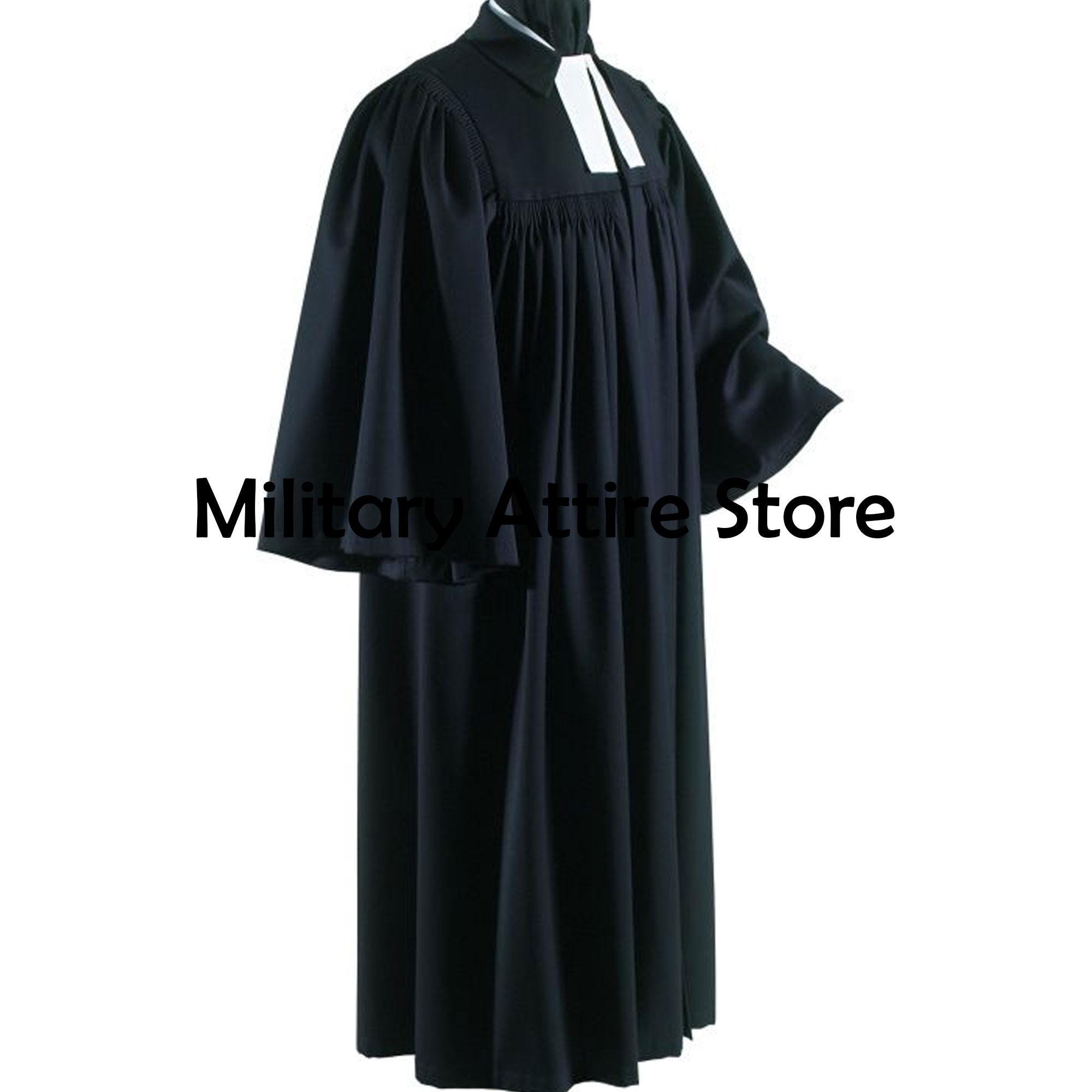 Geneva Gown Clergy Robe, Black Wool Robe, Pastor Cassock, Church Habit ...
