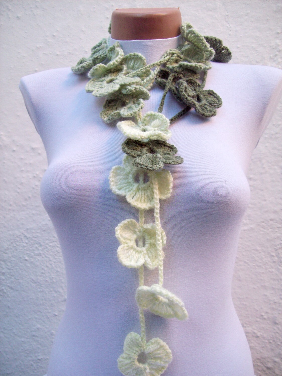 Oya Crochet Necklace, Bohemian Lariat Scarf, Handmade Flower Jewelry ...