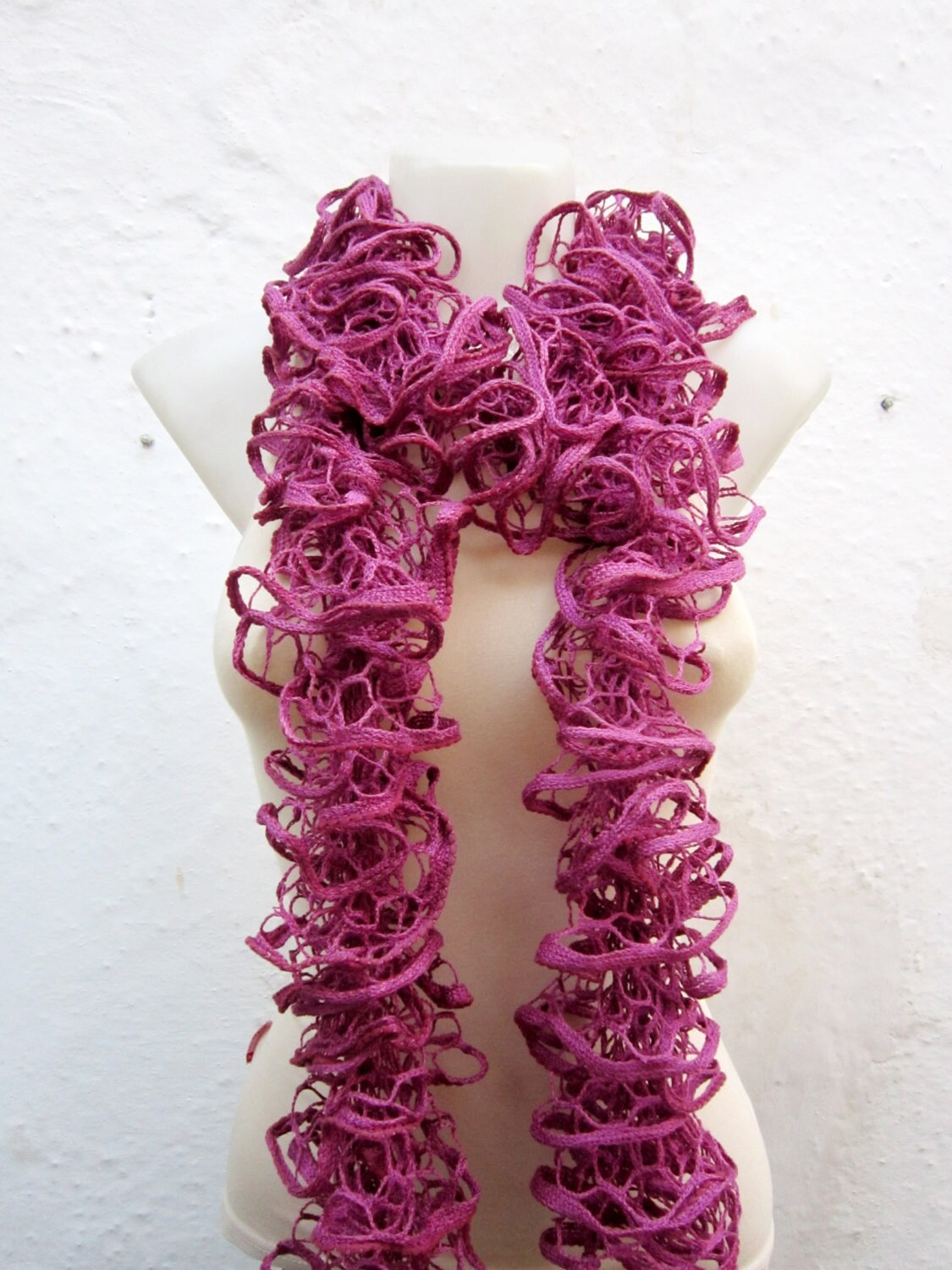 Knit Pink Scarf Ruffle Scarves Knitting Soft Frilly Ruffled - Etsy