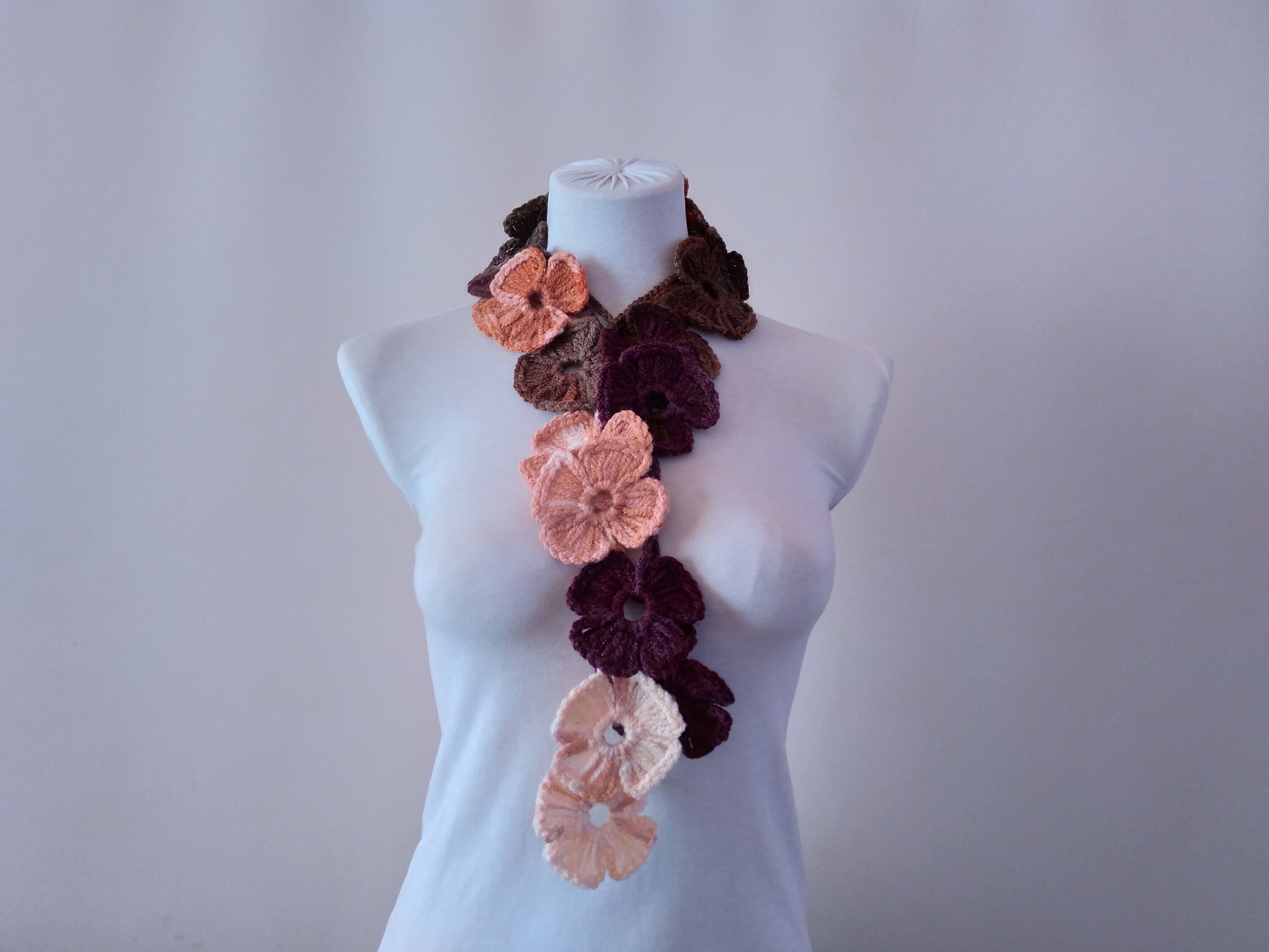 Woman Crochet Lariat Scarf Flower Lariat Scarf Long | Etsy