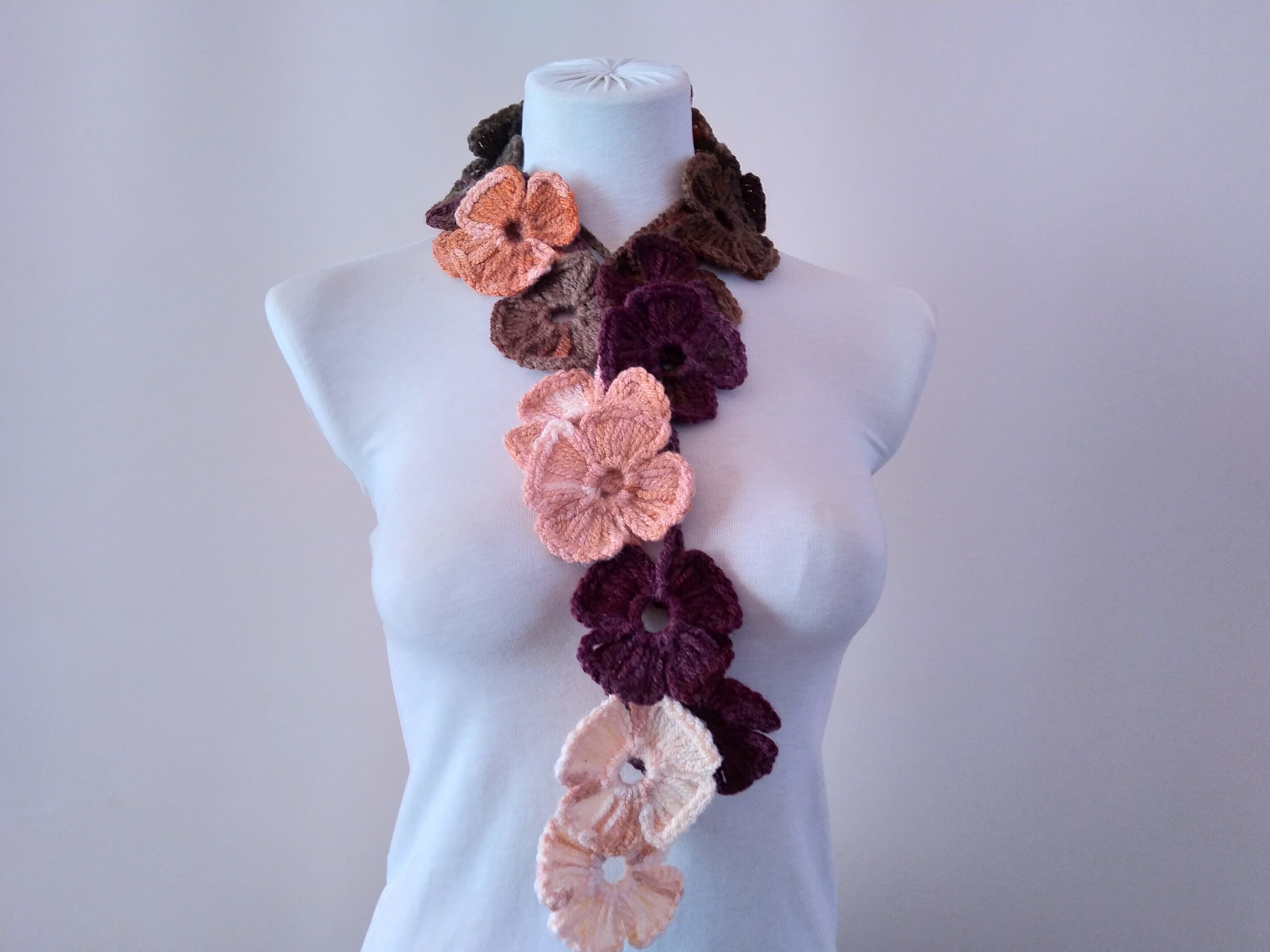 Woman Crochet Lariat Scarf Flower Lariat Scarf Long | Etsy