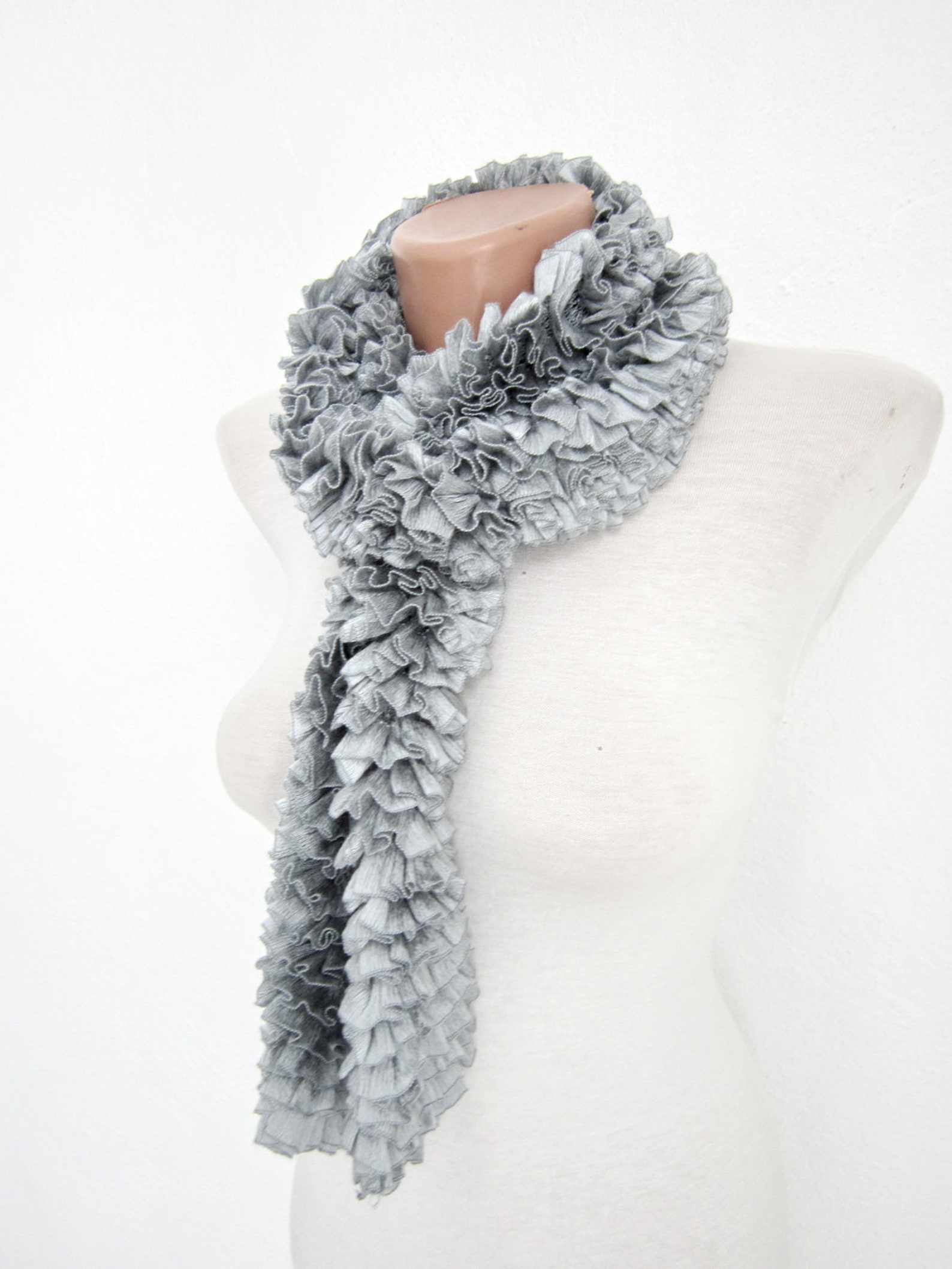 Gray Knit Scarf Autumn Frilly Scarves Knitting Ruffle Scarf - Etsy
