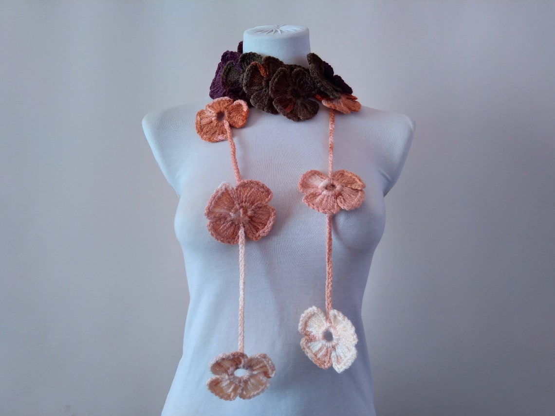 Woman Crochet Lariat Scarf Flower Lariat Scarf Long | Etsy