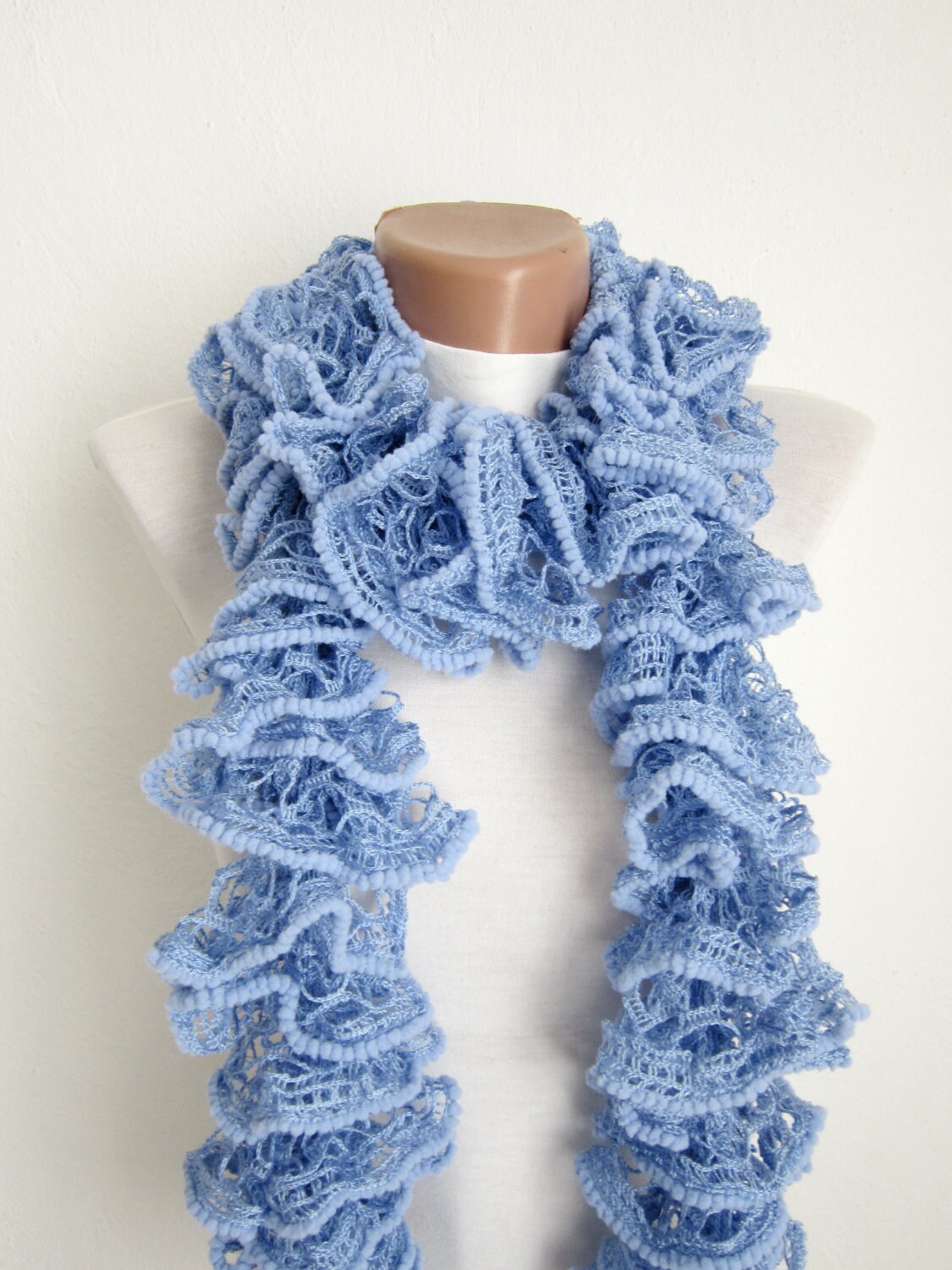 Blue Knit Scarf, Knitting Frilly Scarves, Ruffle Scarf, Salsa ...