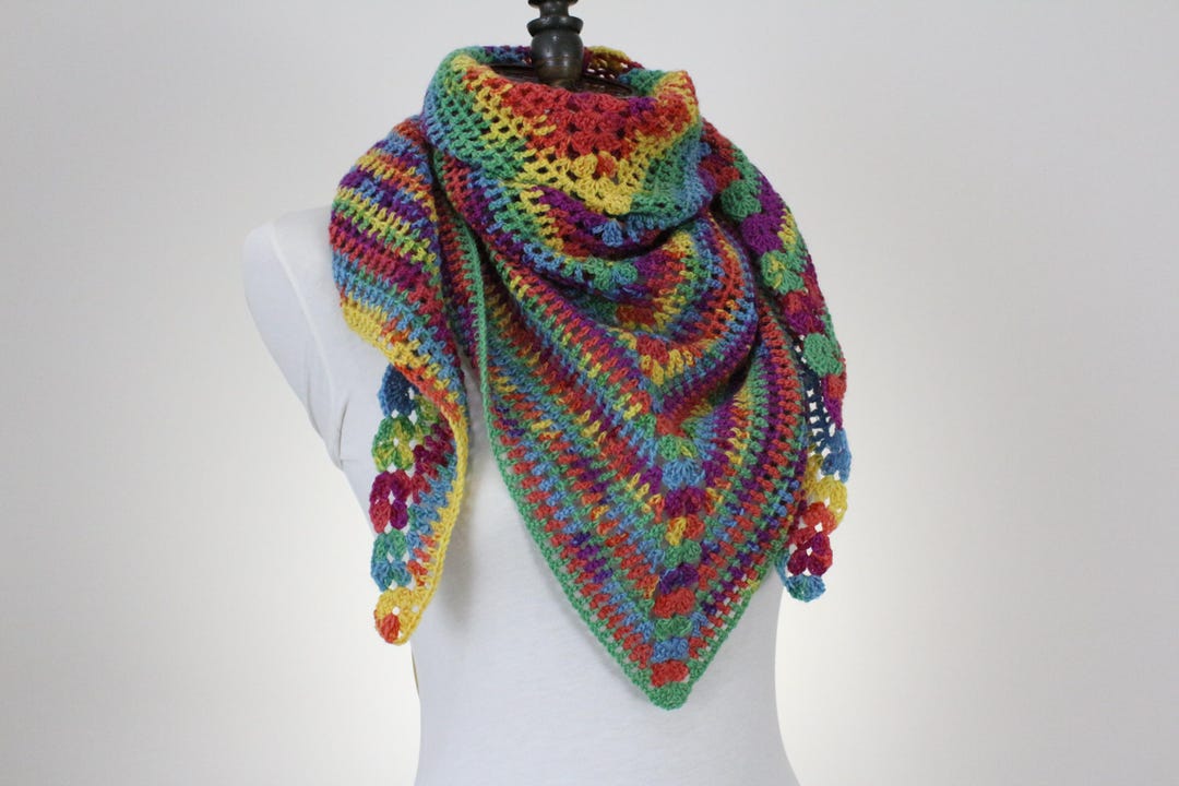 Crochet Shawl, Rainbow-colorful Shawl, Boho Triangle Shawl Wrap, Women ...