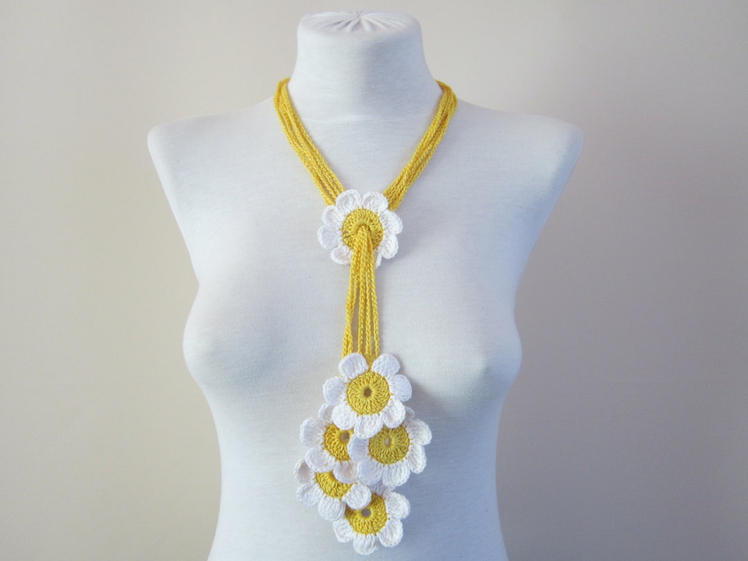 Daisy Statement Necklace, Wildflowers Crochet Jewelry, Spring Daisy ...