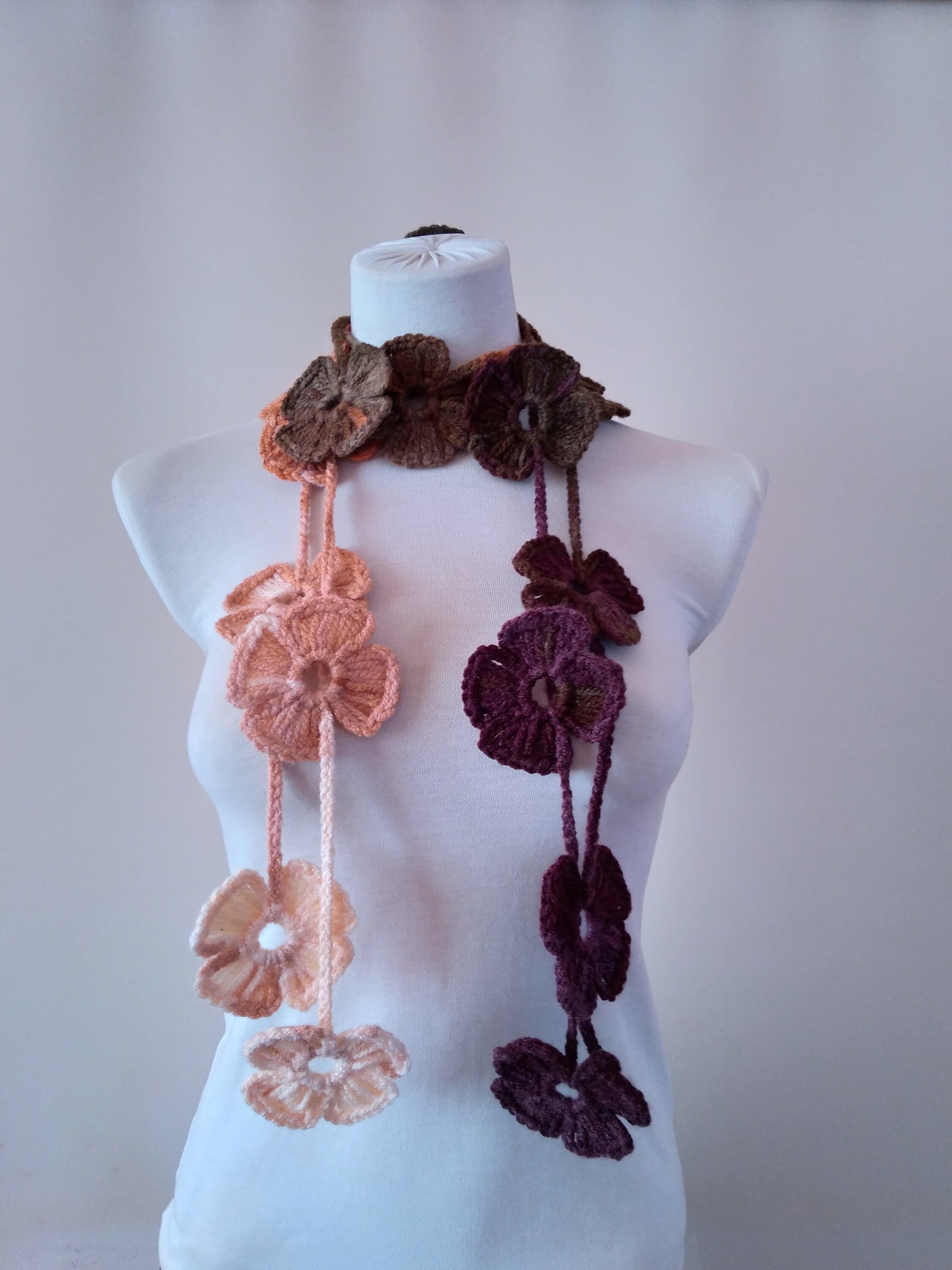 Woman Crochet Lariat Scarf Flower Lariat Scarf Long | Etsy