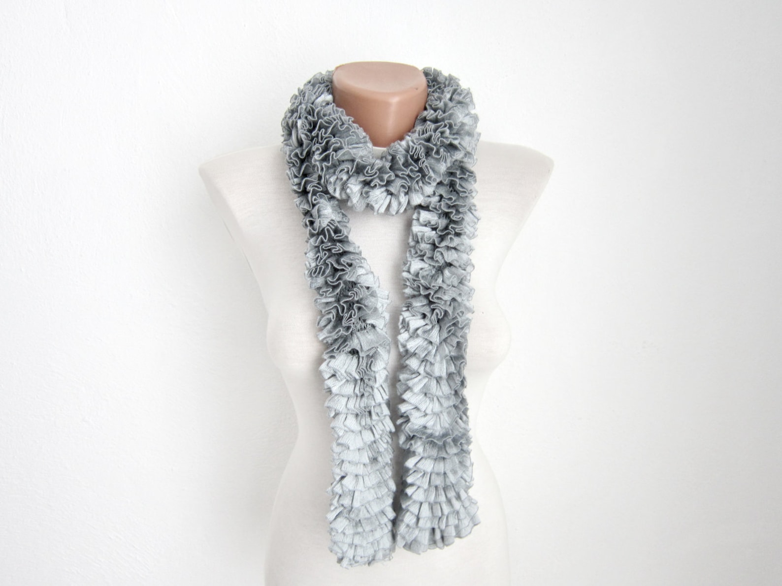 Gray Knit Scarf Autumn Frilly Scarves Knitting Ruffle Scarf - Etsy