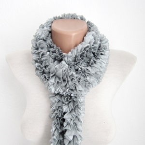 Gray Knit Scarf Autumn Frilly Scarves Knitting Ruffle Scarf - Etsy
