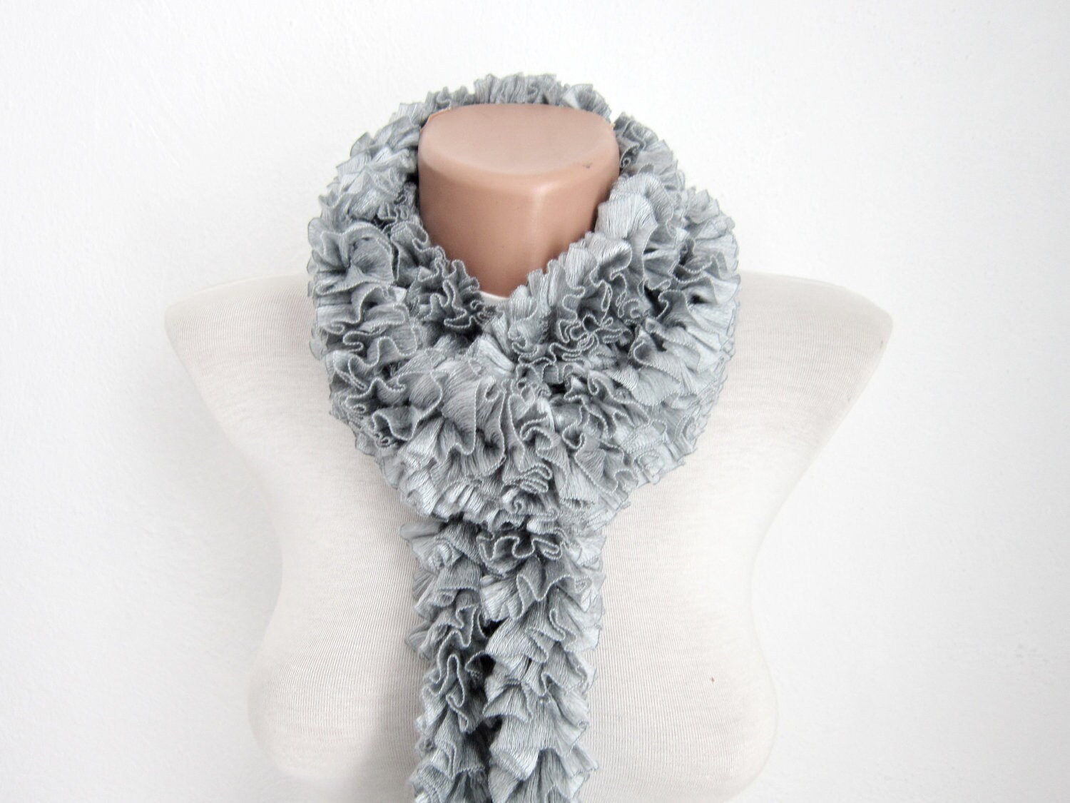 Gray Knit Scarf Autumn Frilly Scarves Knitting Ruffle Scarf - Etsy