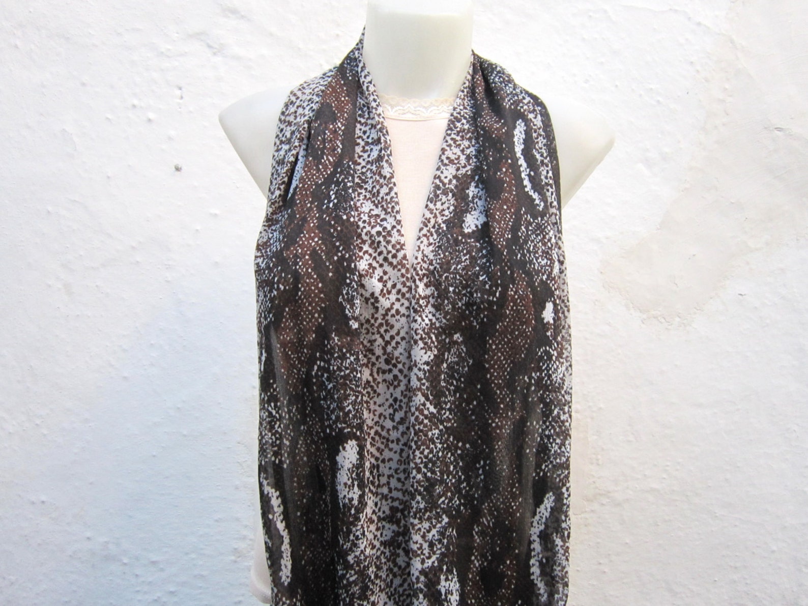 Snakeskin Infinity Scarf, Animal Print Loop Necklace Wrap, Chiffon ...