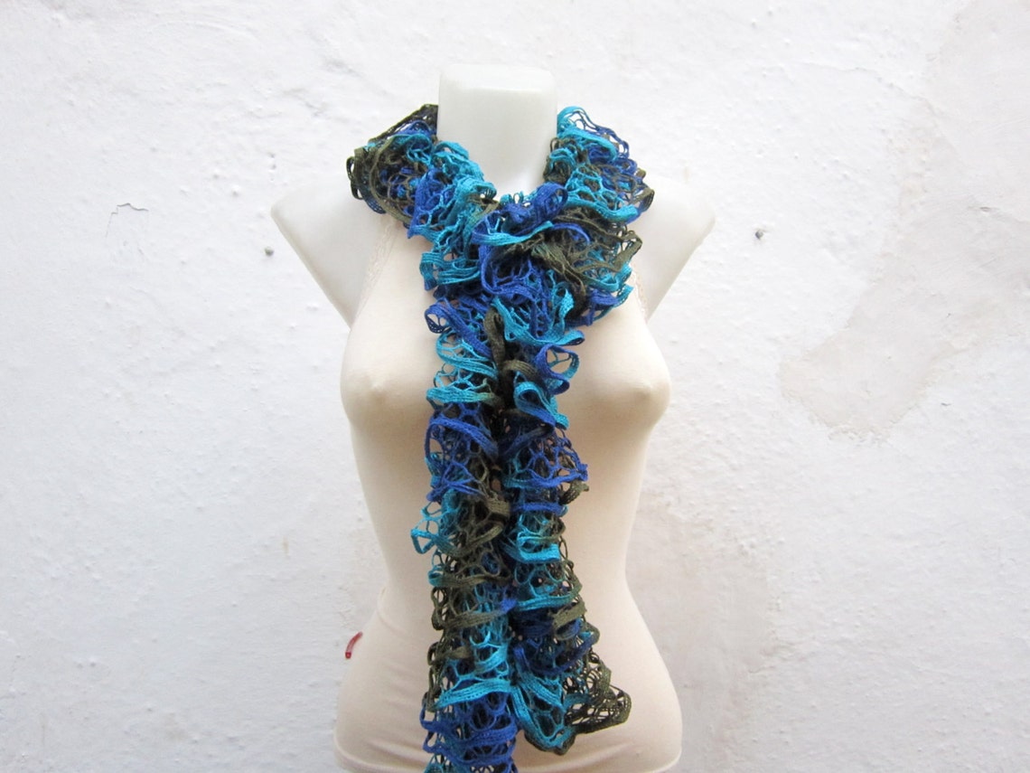 Women Knit Scarf, Frilly Scarves, Knitting Ruffle, Sashay Accessories ...